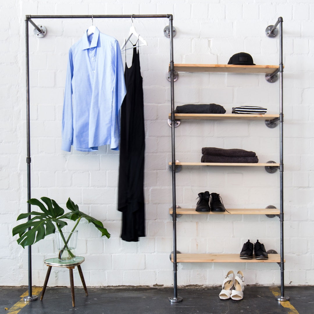 Industrial Clothing Rail With Shelves - Steel Pipes - Clothes Stand ...