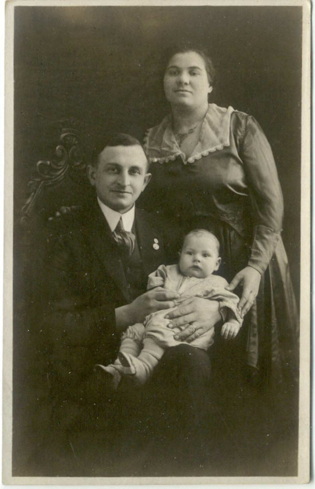 Studio Portrait Couple With BABY Photo Real Photo AZO Stamp Box RPPC ...