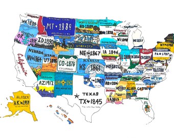 USA License Plates Map Art Print License Plates Poster License Plates ...