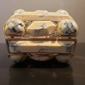 Women's Marble Pattern Stretch Bracelet, Clear Crystal Details, Gold ...