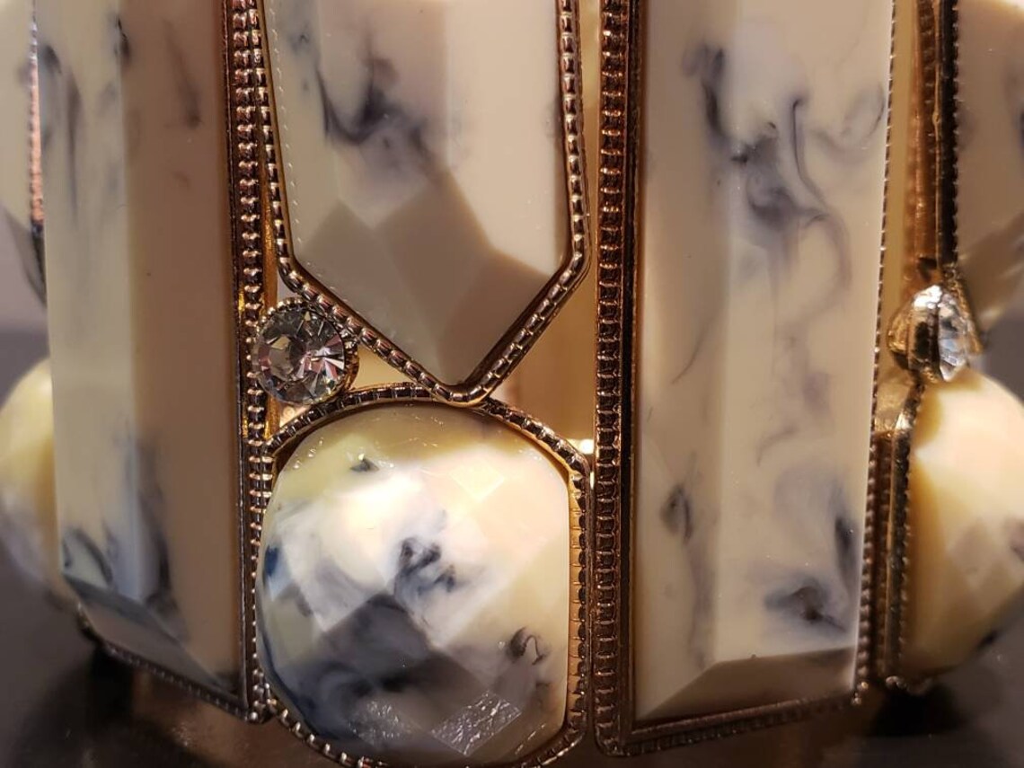 Women's Marble Pattern Stretch Bracelet, Clear Crystal Details, Gold ...