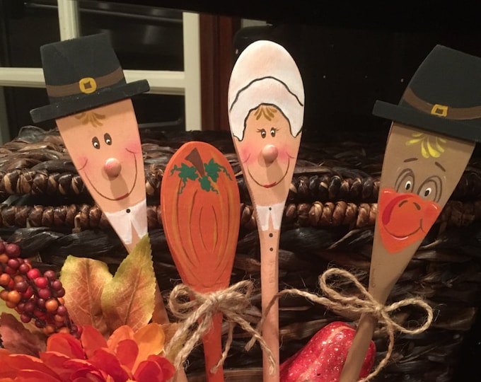 Thanksgiving Spoons,pilgrim,turkey,pumpkin,hand Painted Spoons,kitchen ...