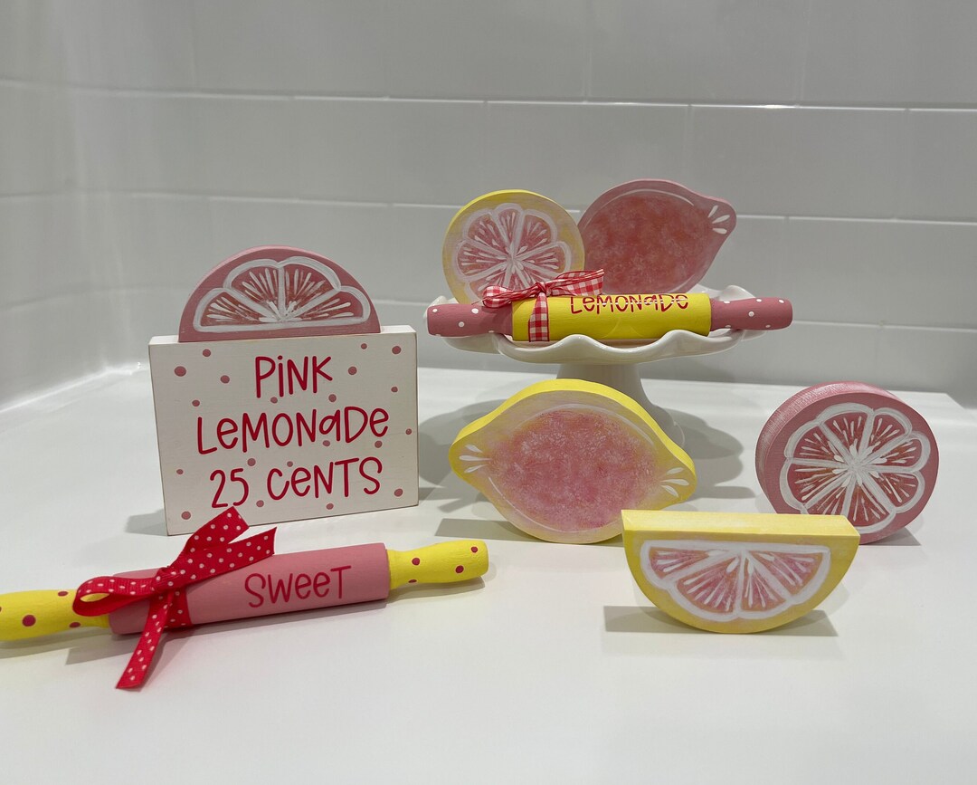 Lemon Slices, Farmhouse Lemon Decor, Lemonade, Pink Lemonade Decor,wood ...