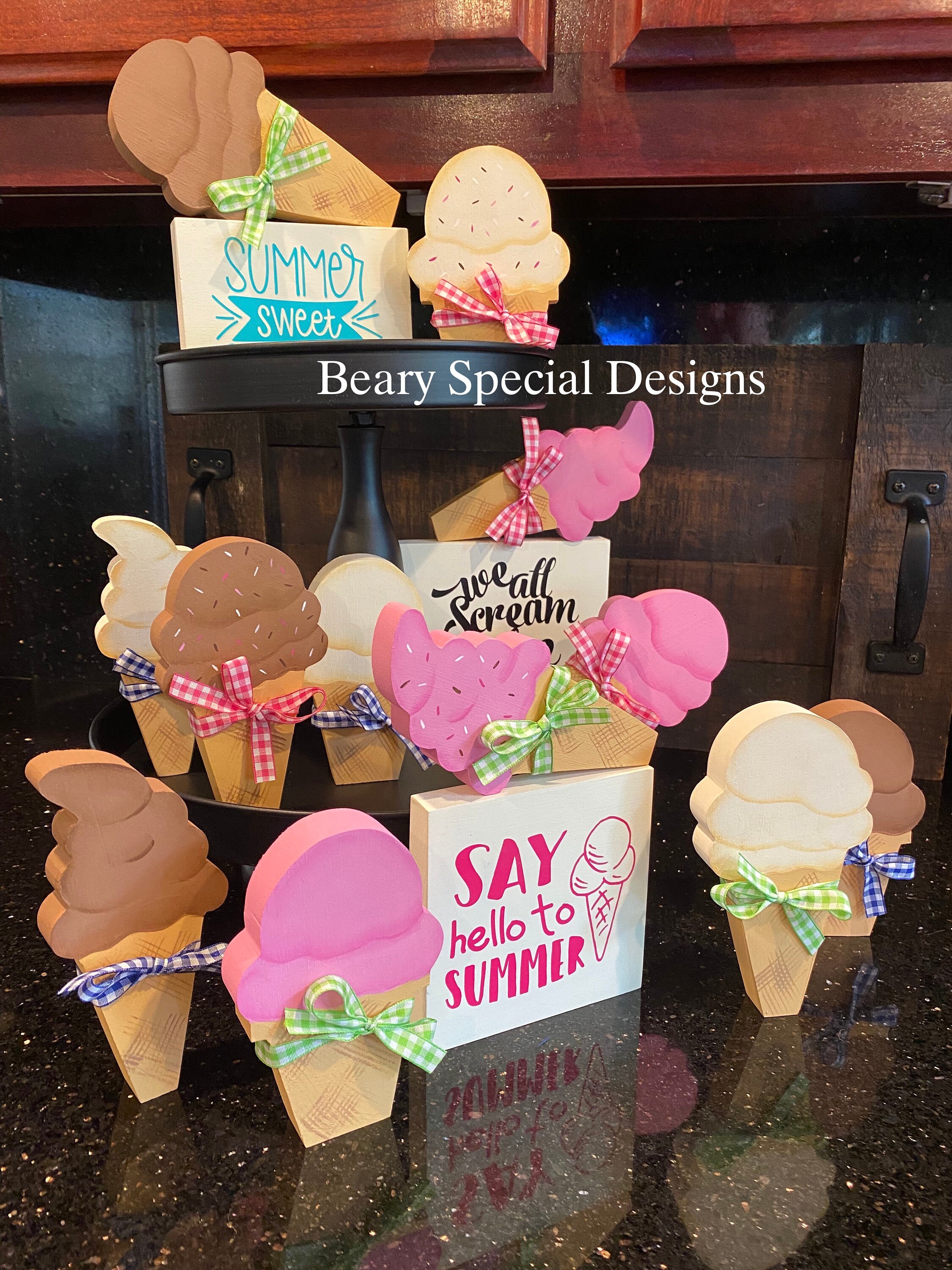 Ice Cream cones/Wood Ice Cream cone/Summer Tiered tray | Etsy