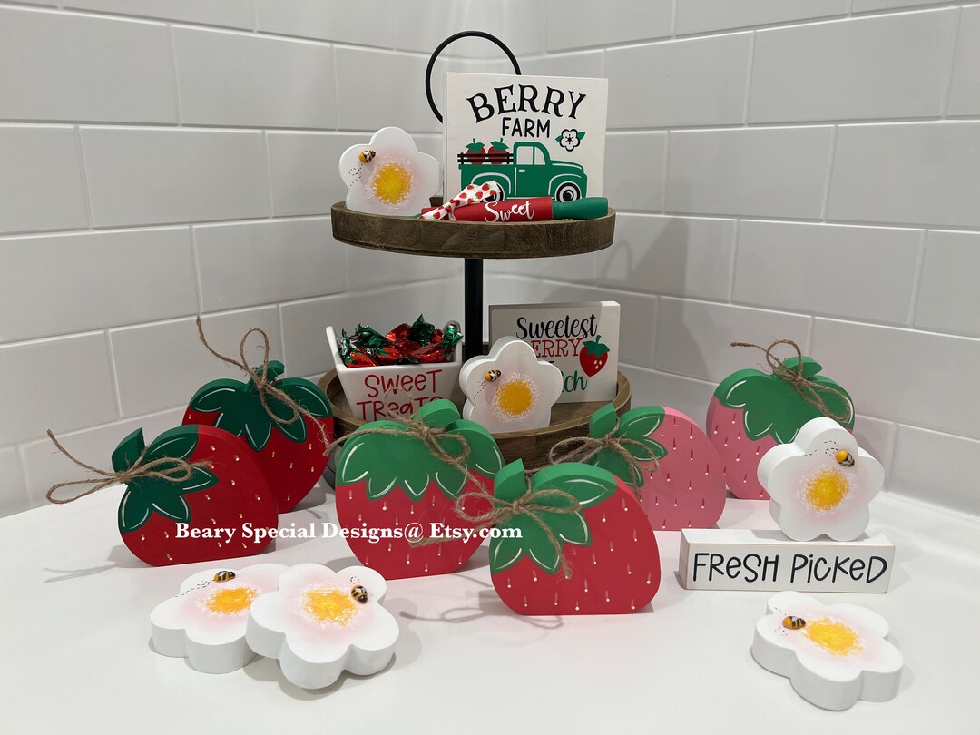 Strawberry/ Summer/wood Strawberry/strawberry Decor/strawberry Tiered ...