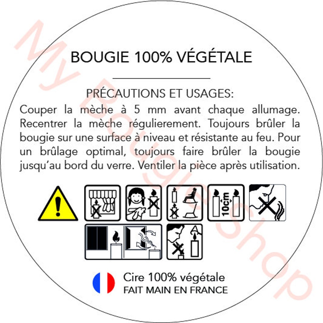 Etiquette 35 mm de securité pour bougie 100% végétale. Planche de 10 ...