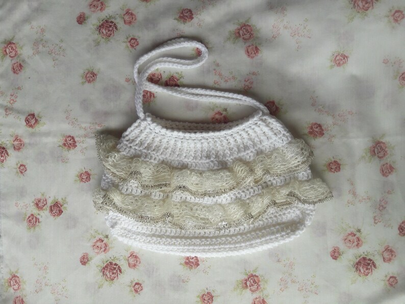 Crochet Ruffled Bottom Bag, White Ruffled Bag, Evening Bag, Crochet ...