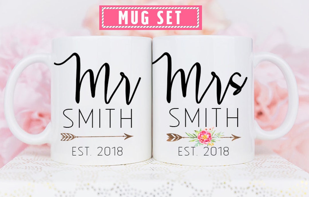 Mr and Mrs Mug Set, Bride and Groom Mug Set, Mr and Mrs Anniversary ...