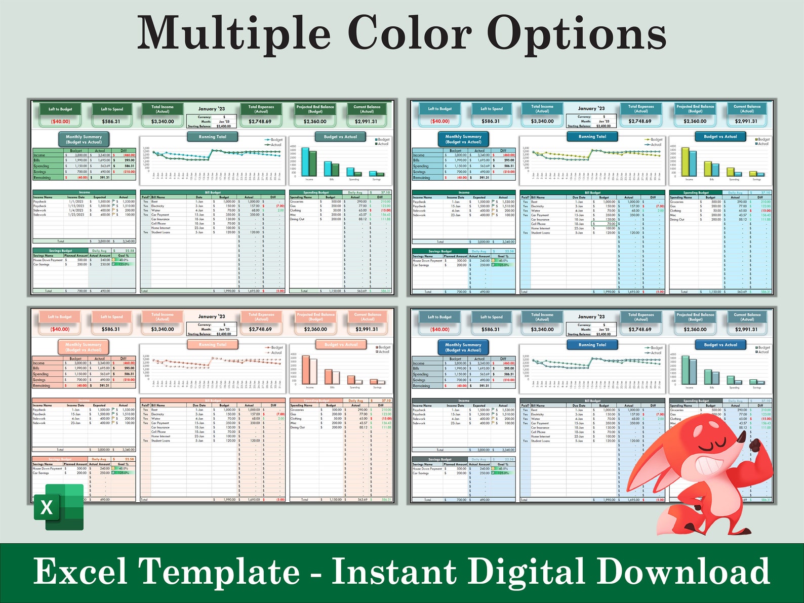Excel Monthly Budget Spreadsheet, Budget Template Tracker and Budget ...