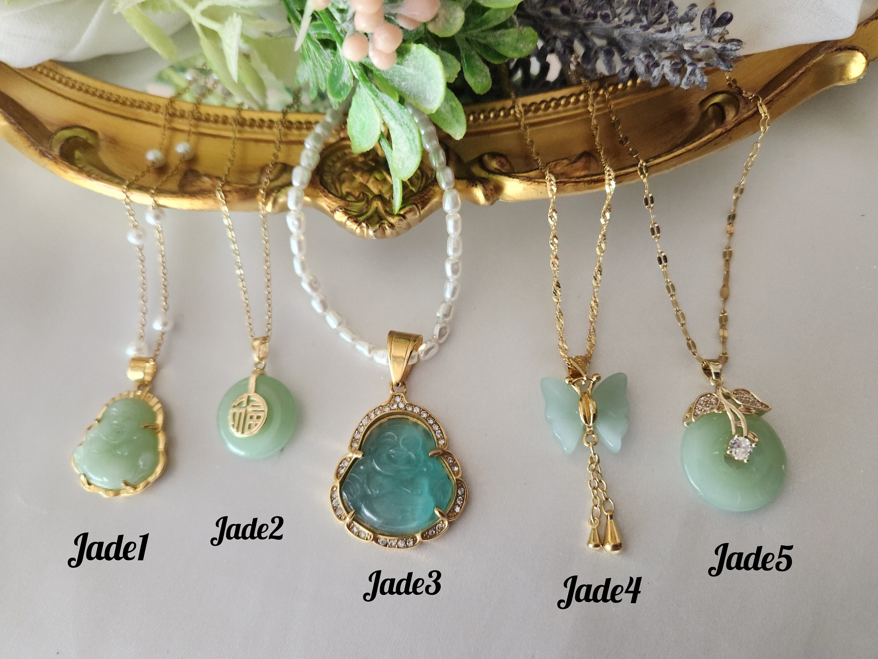 Gold Filled Mint Good Luck Jade Necklace WATERPROOF Chains Gift for Her. Etsy