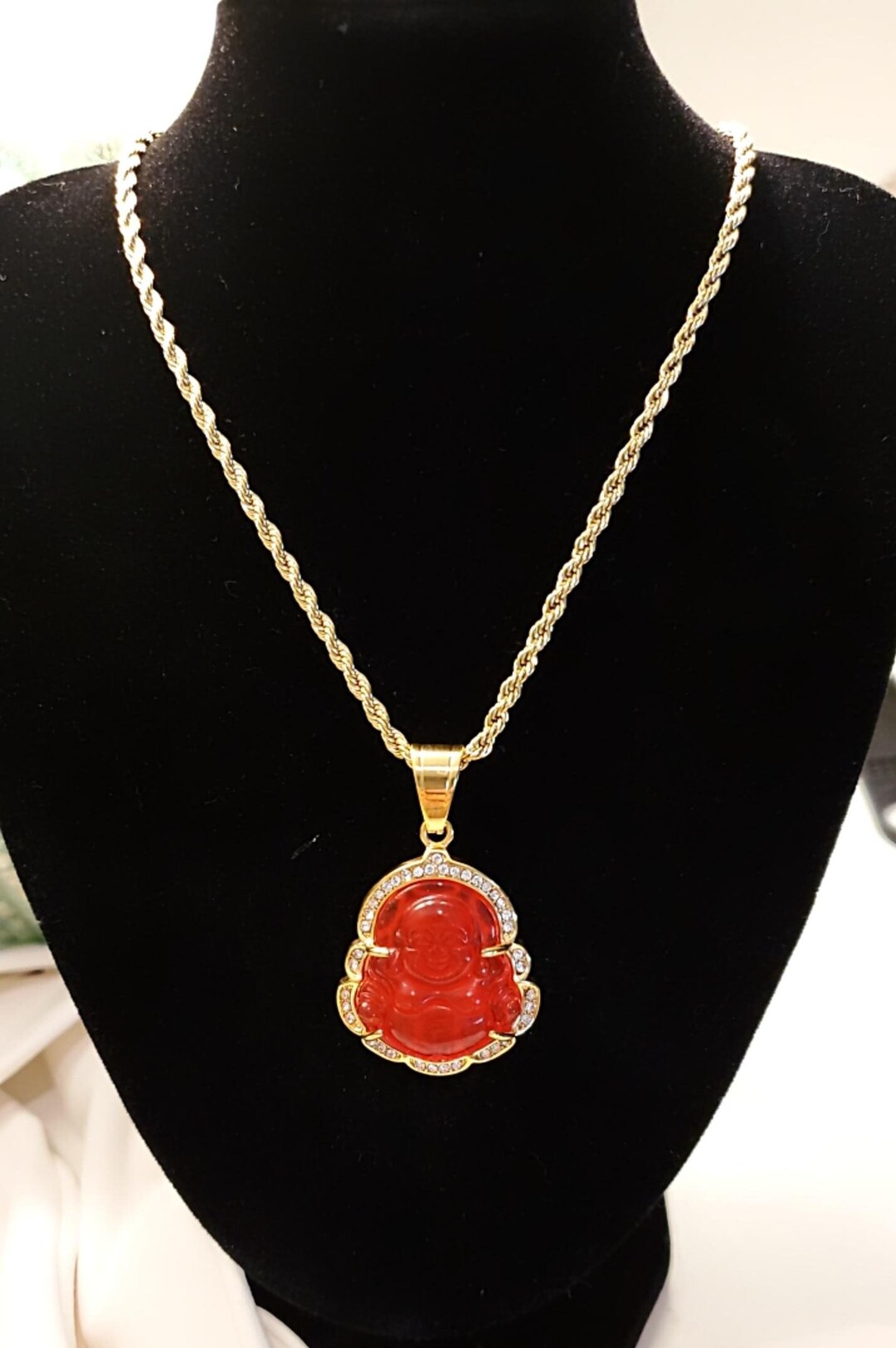 Custom Gold Jade Buddha Necklace, WATERPROOF Adjustable Rope Chains. - Etsy