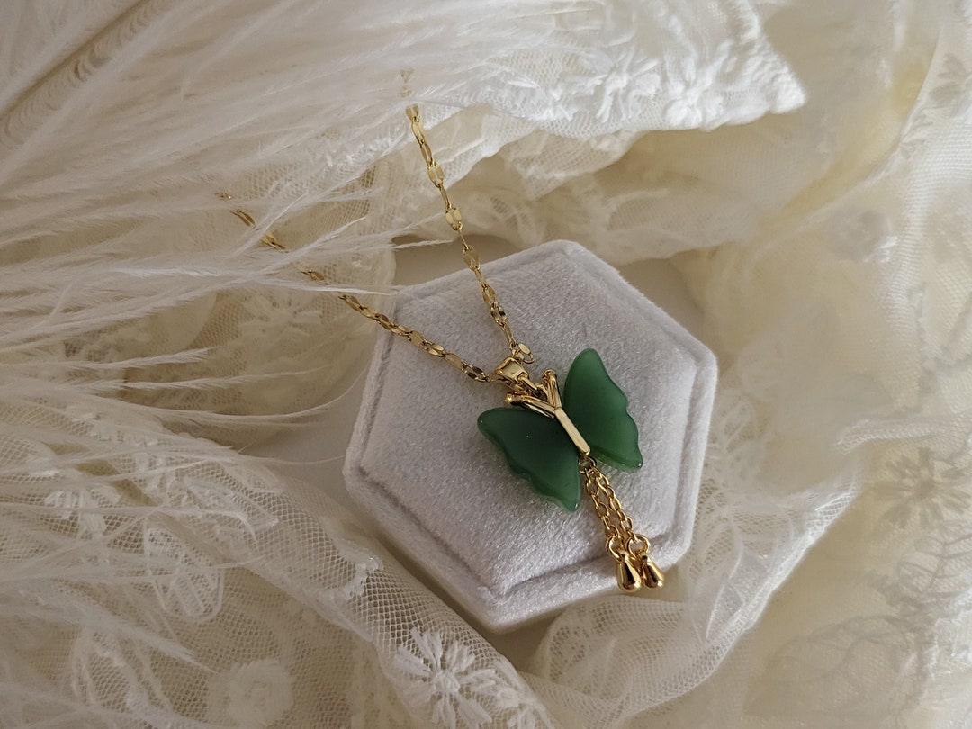 Gold Butterfly Jade Necklace, WATERPROOF Chains, Gifts for Her. - Etsy
