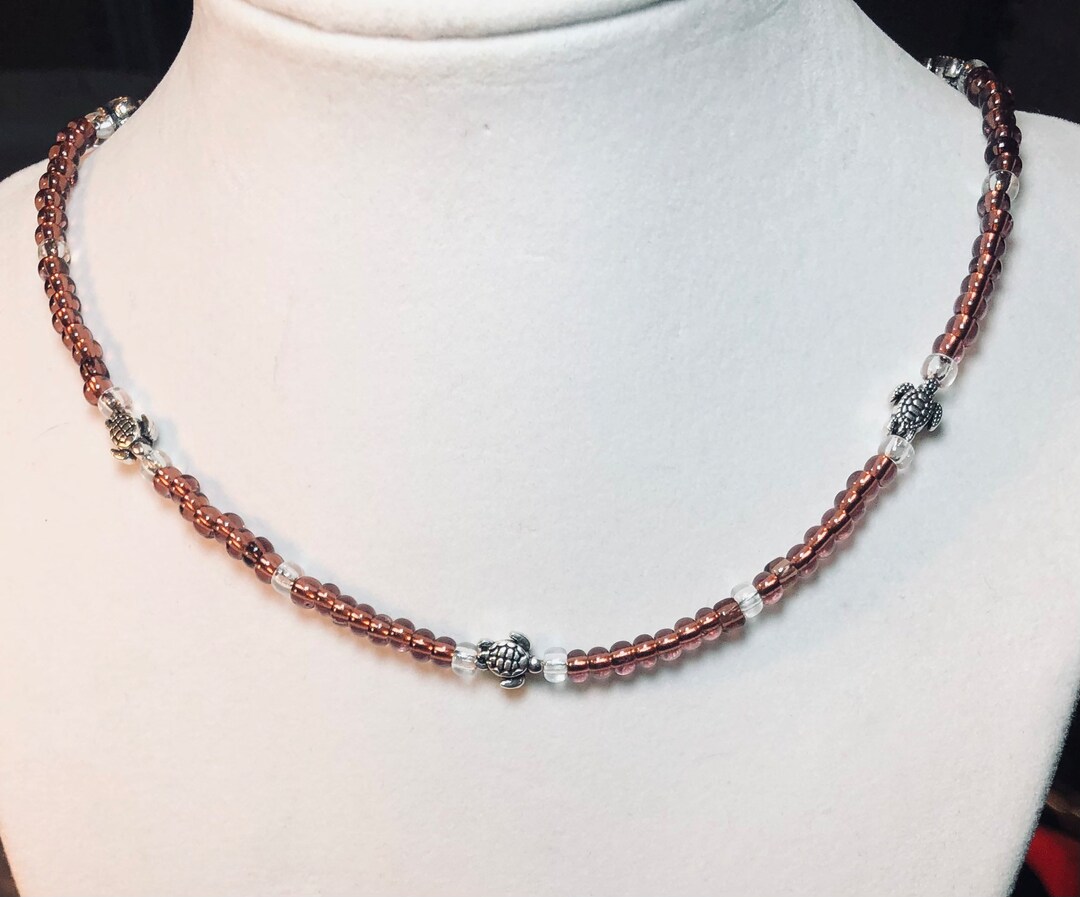 Beaded Turtle Necklace, Beaded Turtle Choker, Sea Turtle Beaded Choker ...