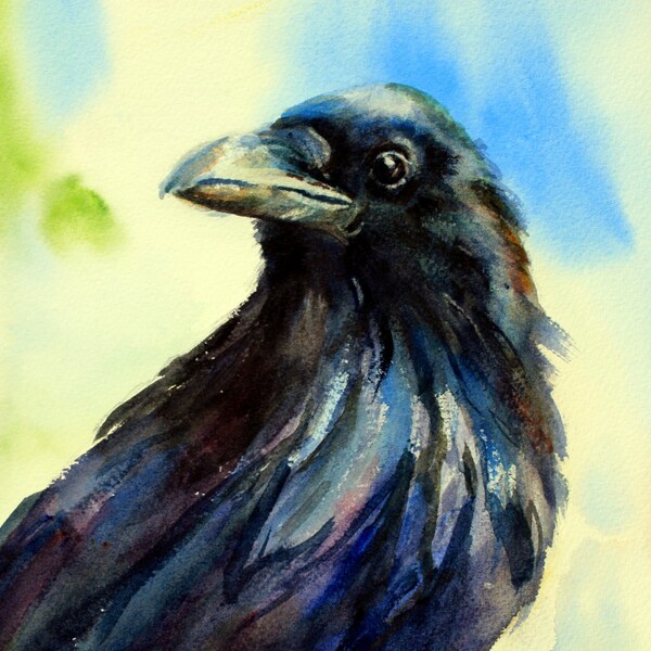Raven Watercolor - Etsy