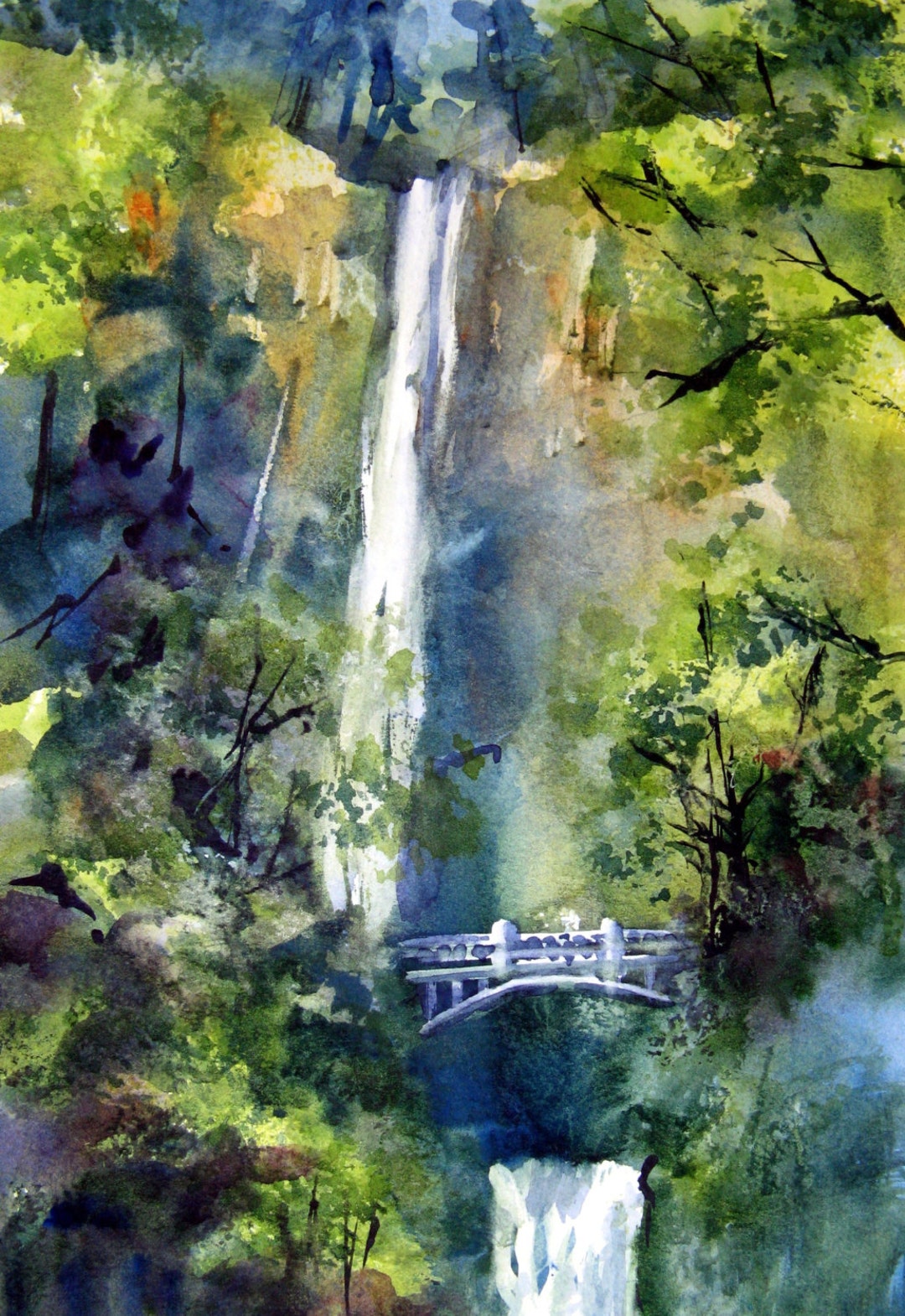 Multnomah Falls 4 a Signed Print of a Watercolor by Columbia Gorge ...