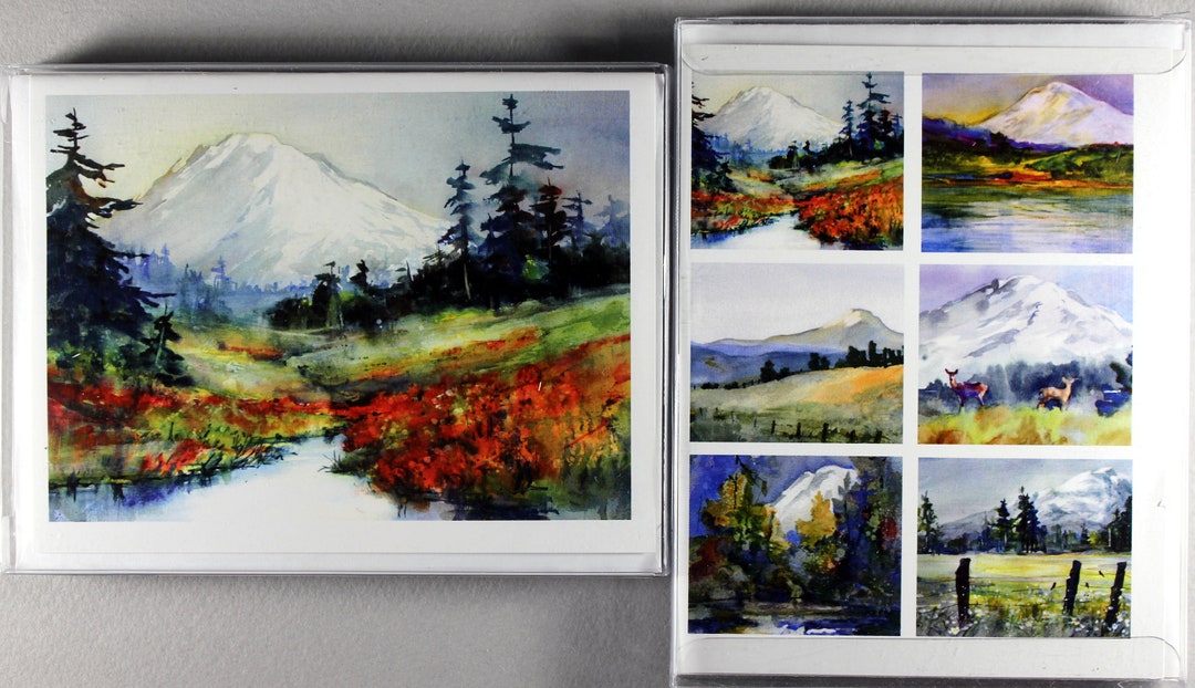 Mt Adams PNW Mountain Note Cards Assorted All Ocassion 6 Blank 4.25x5.5 Cards Envelopes ...
