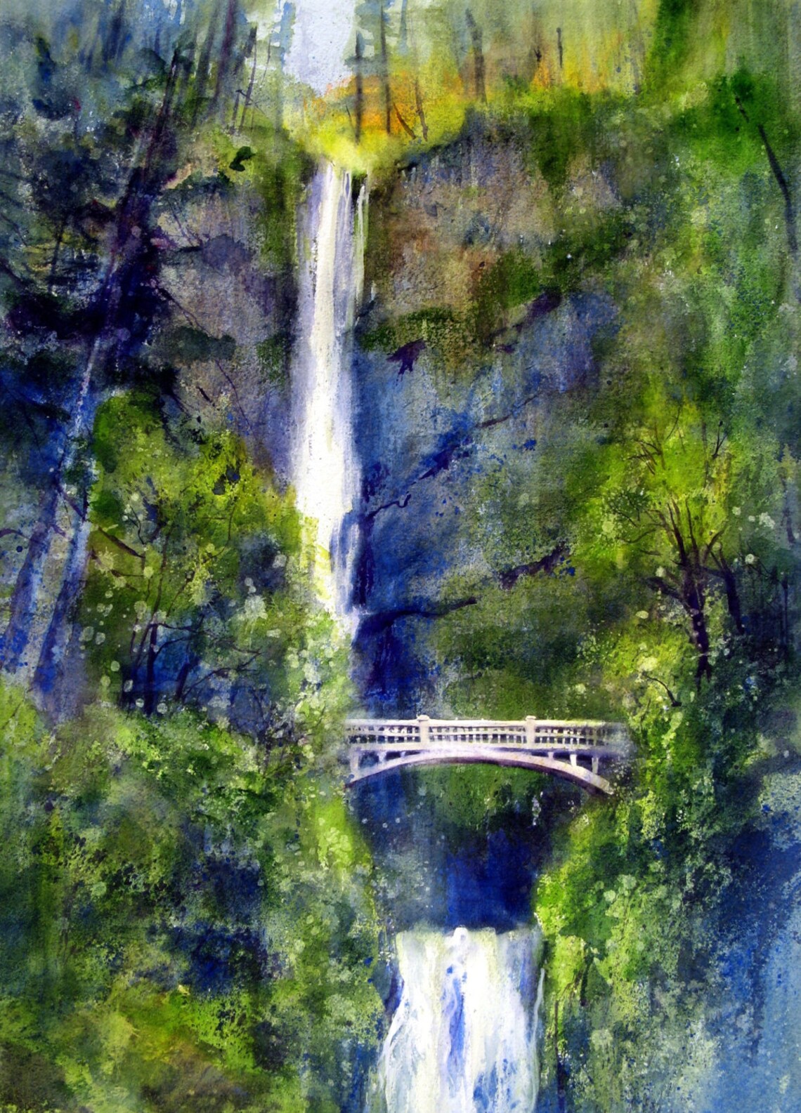 Multnomah Falls 3 Signed Watercolor Print Bonnie White | Etsy