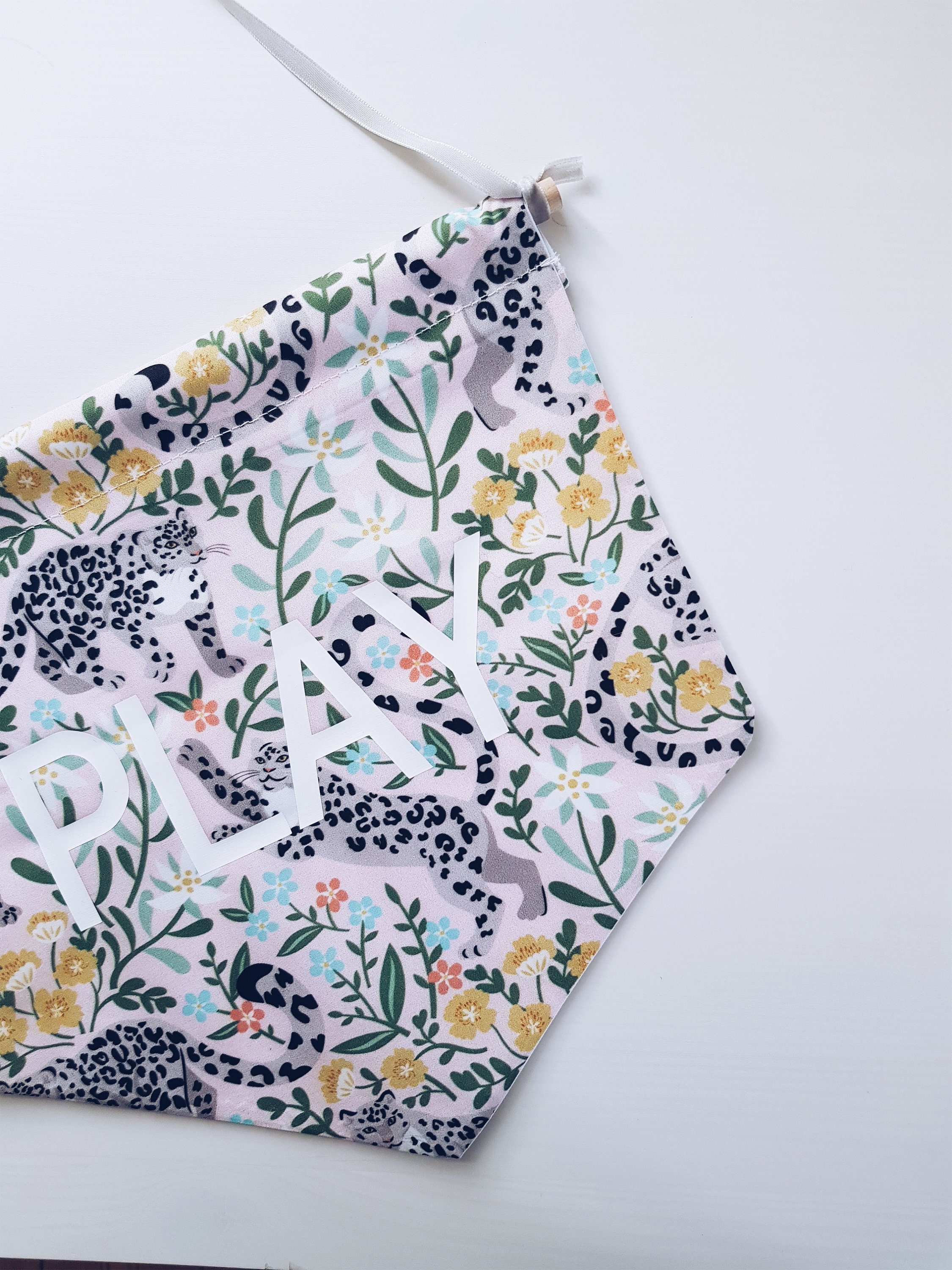 Pink Floral Snow Leopard Wall Banner, Personalised Wall Art Banner ...