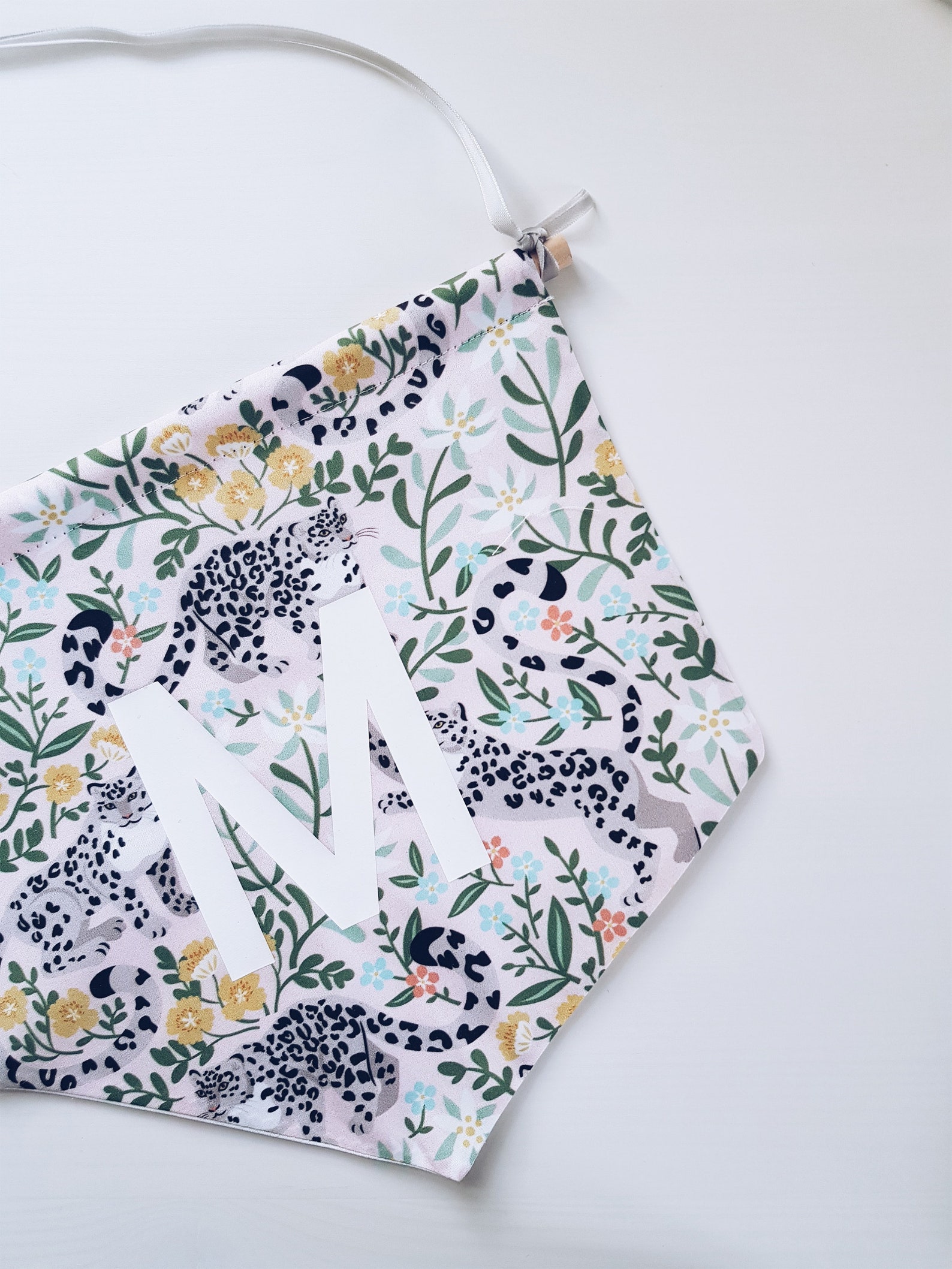 Pink Floral Snow Leopard Wall Banner, Personalised Wall Art Banner ...