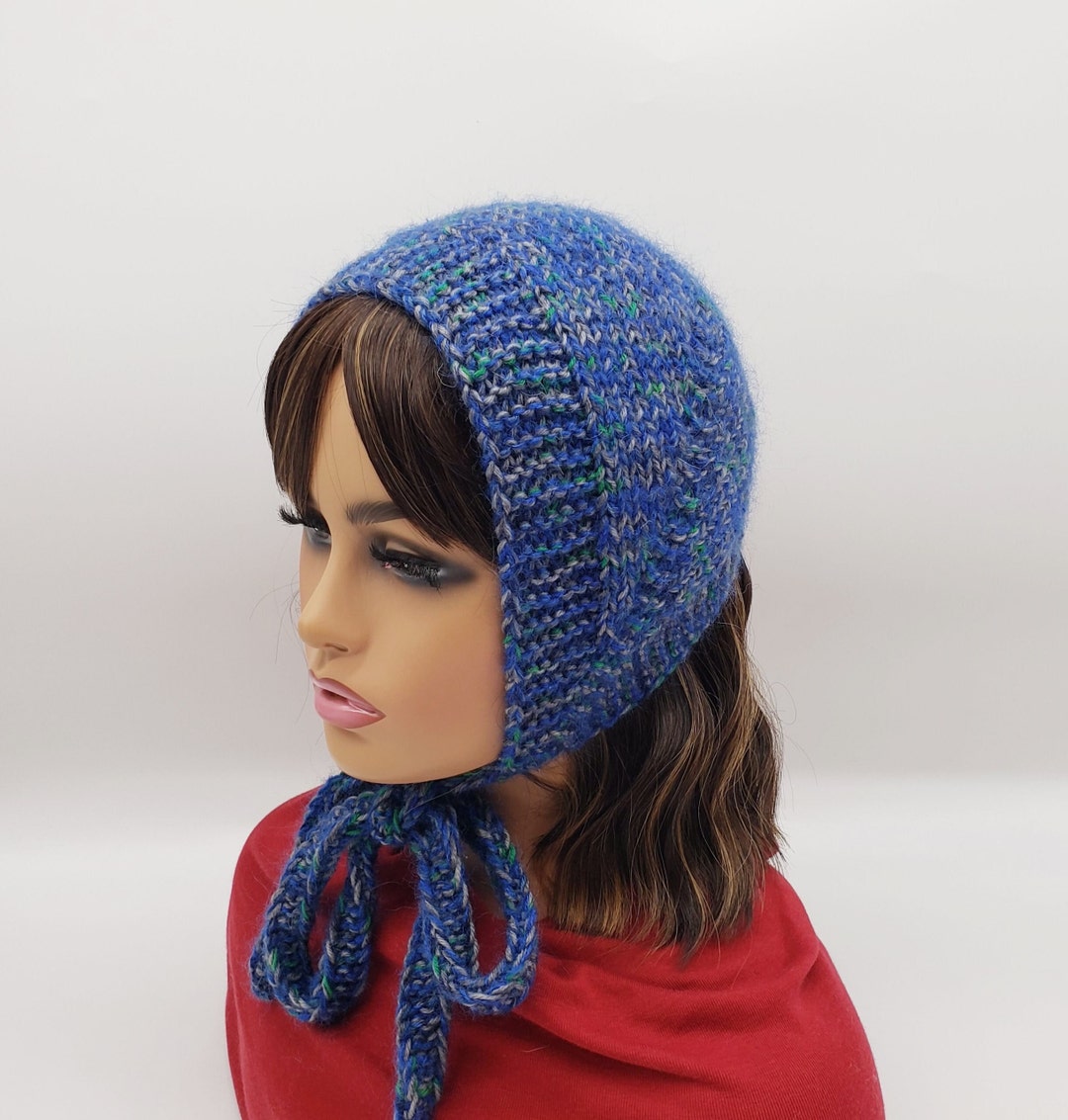 Hand Knit Retro Wool Hat. Woman Bonnet. Vintage 1950s. Bonnet With Ties ...