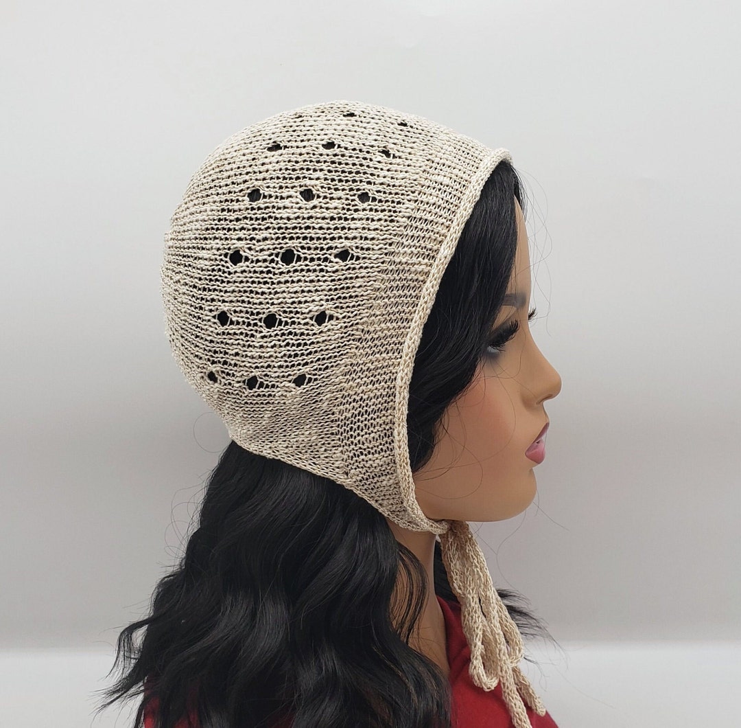 Small Summer Cotton Bonnet With Ties. Lightweight Loose Knit Cotton ...