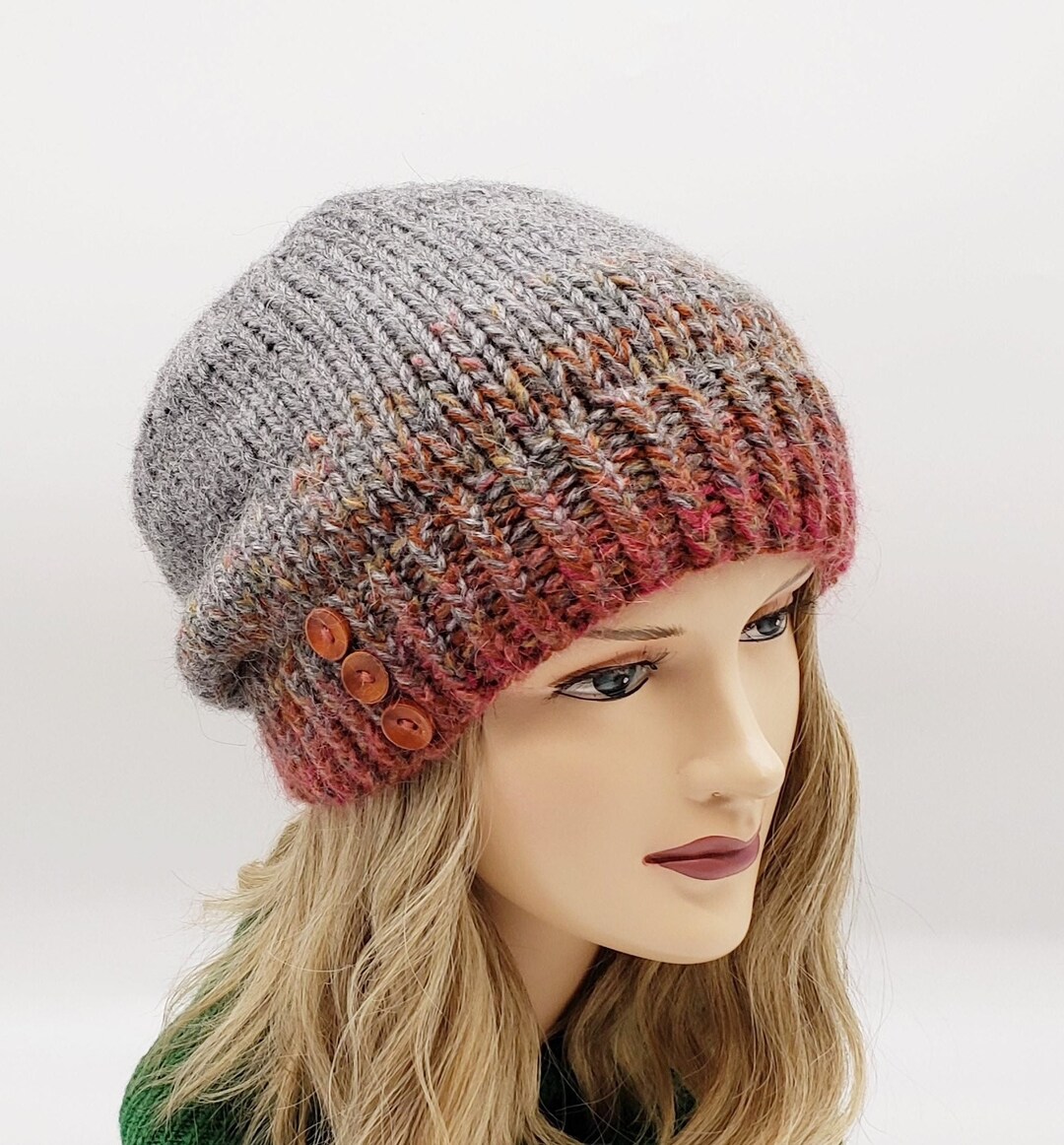 Handmade Women Seamless Knit Gray Ombre Hat. Wool Winter Hat. Hand Knit ...