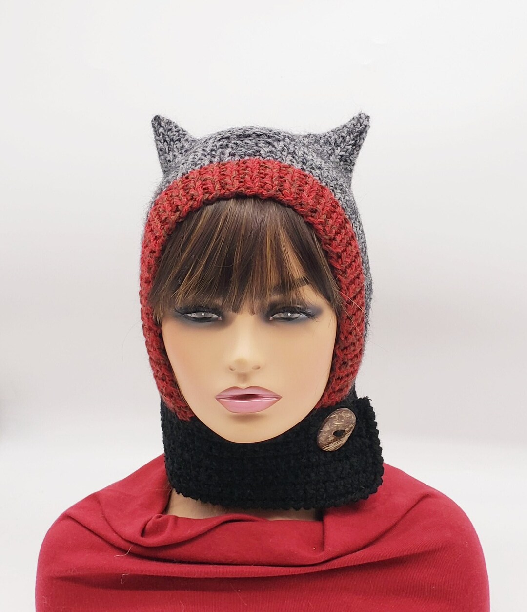 Cat Ear Bonnet Adult. Wool Knitted Hood. Gray Kitty Bonnet Women. - Etsy