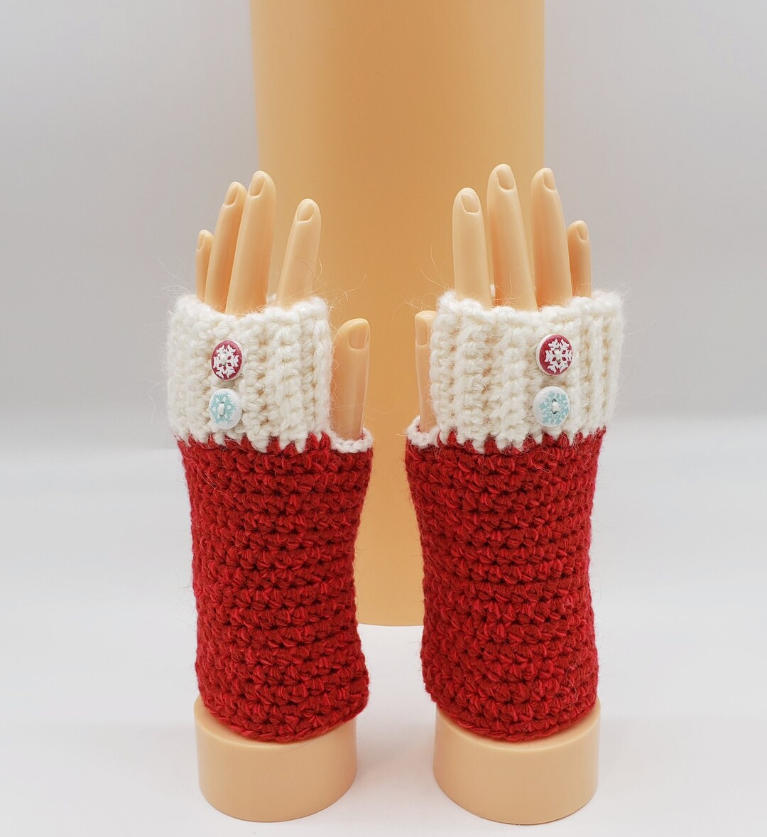 Santa Red and White Hand Crochet Fingerless Mittens. Santa Claus ...