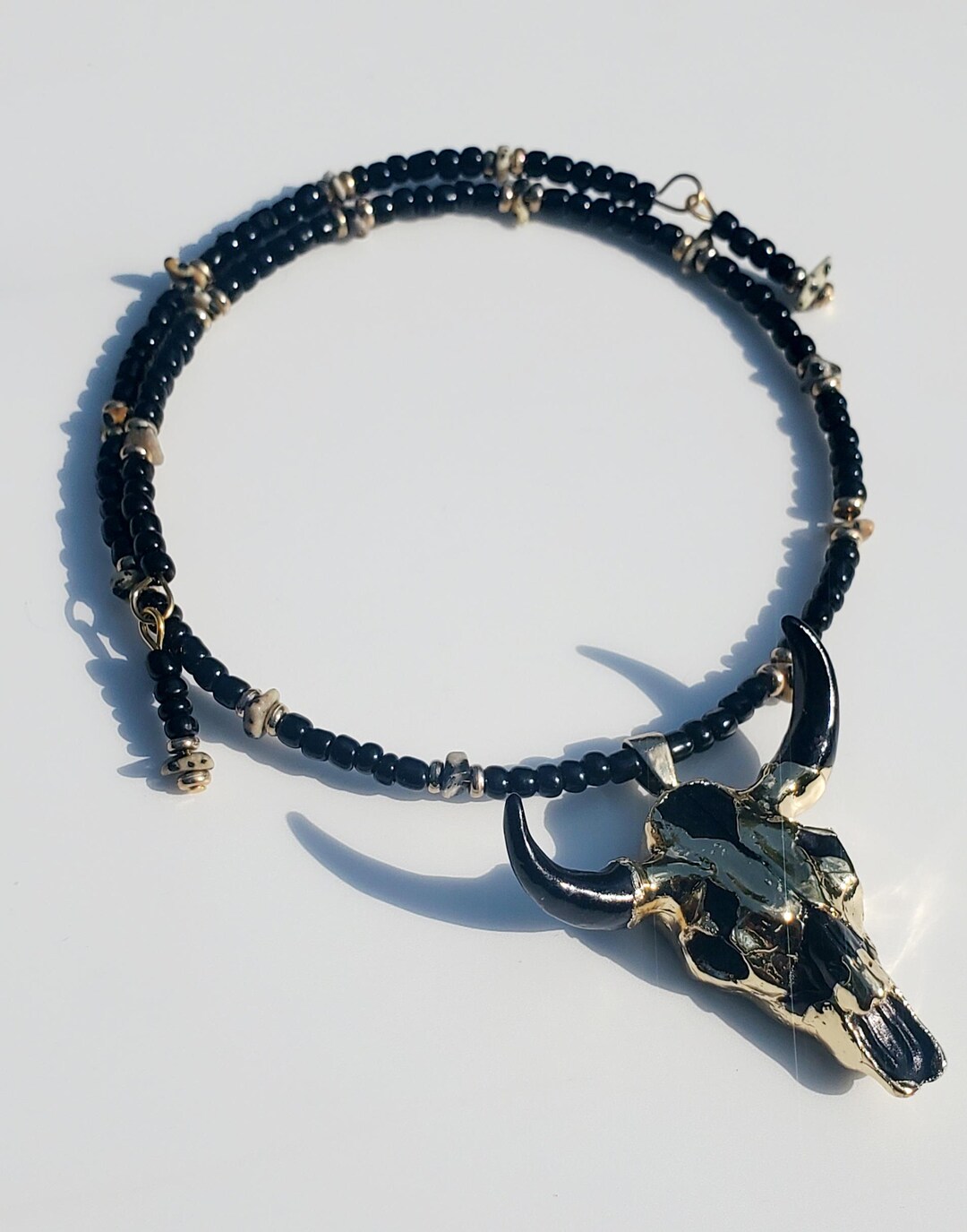 Gold & Black Cow Head Pendant: Dolomite Crystal Beaded Choker - Etsy