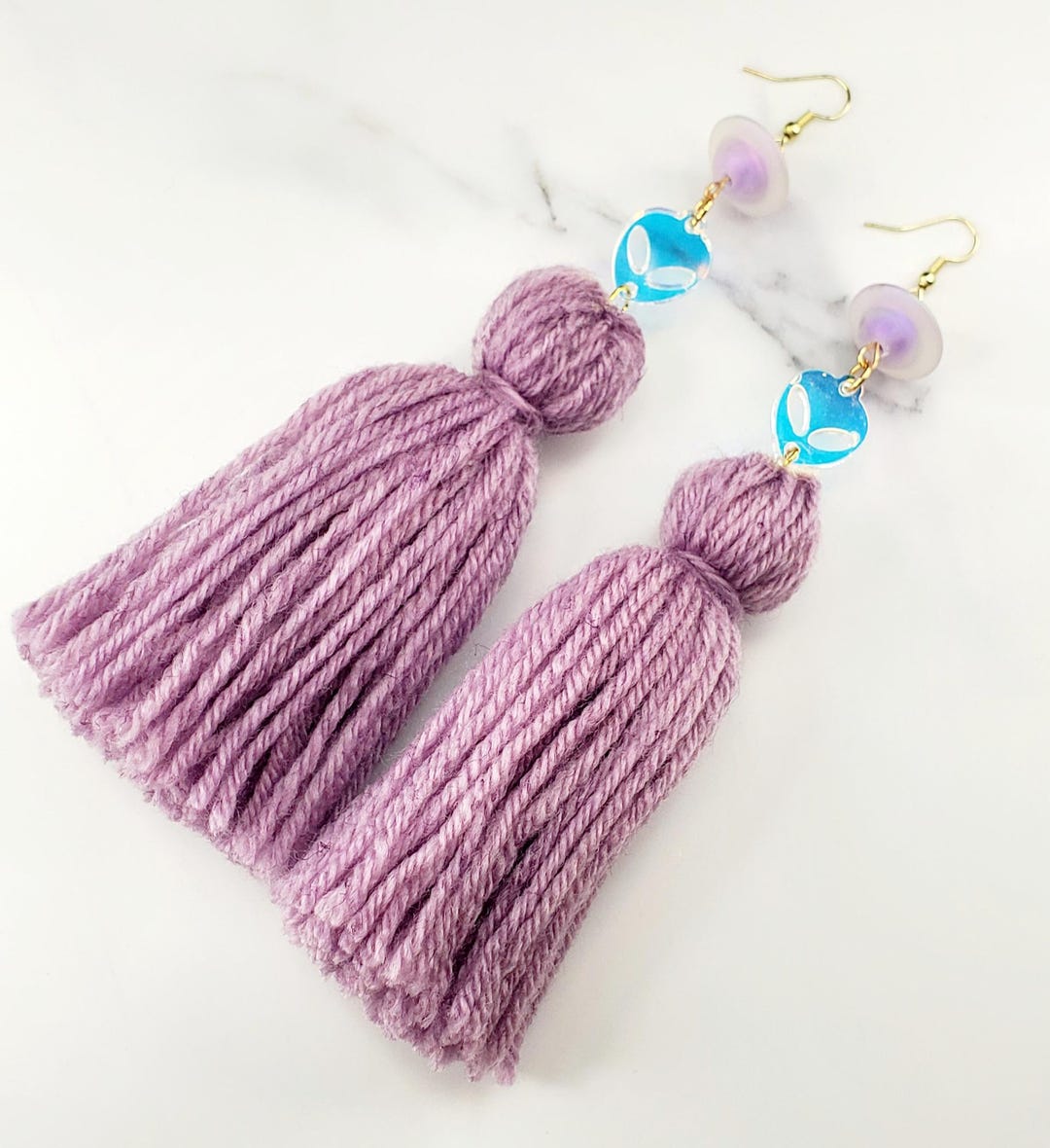 Alien Spaceship Pink Tassel Yarn Earrings - Etsy