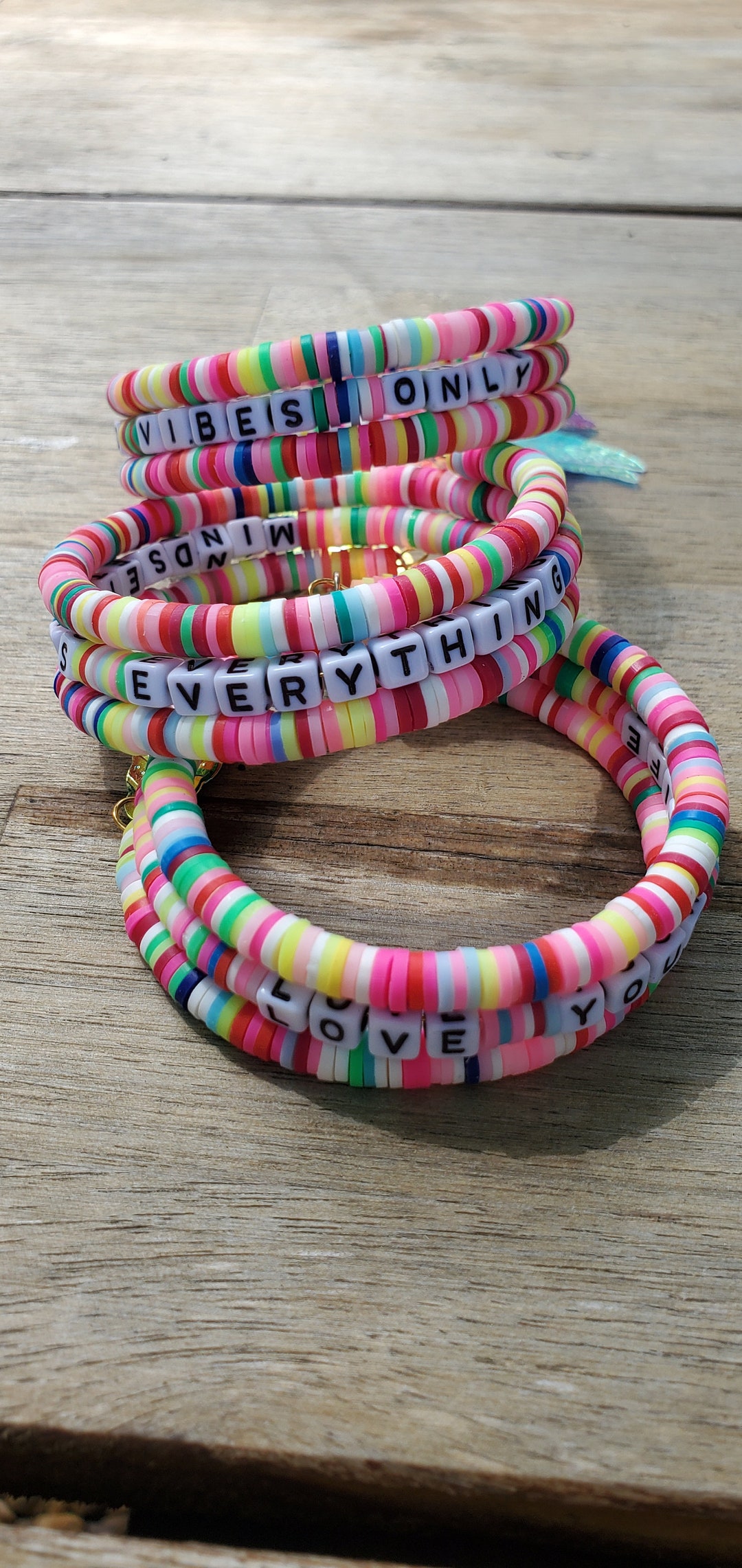 Disc Clay Memory Wire Bracelets, Heishi Bracelets - Etsy