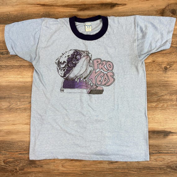70s Vintage PRO KEDS Ringer T-Shirt: Light Blue Retro… - Gem