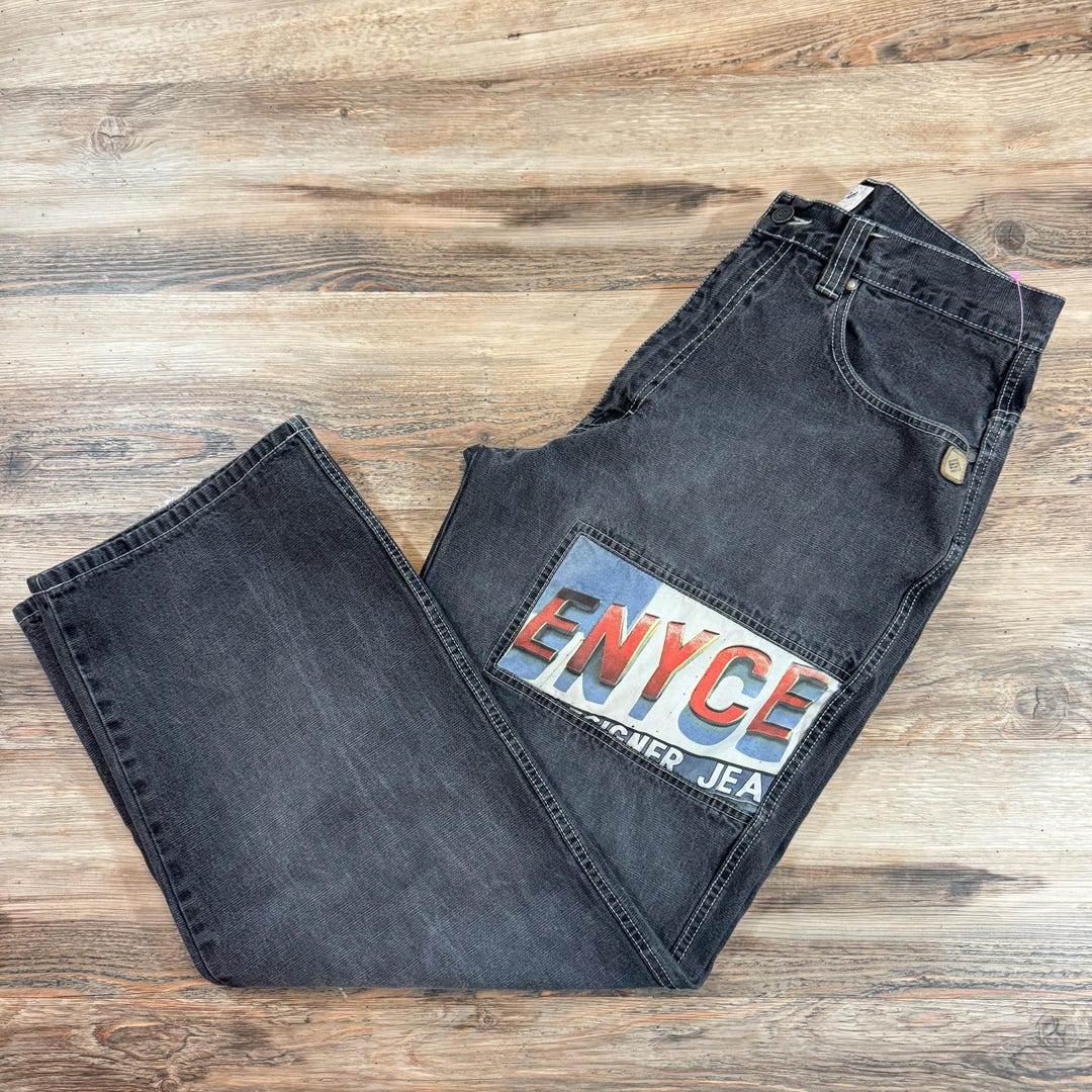Rare Vintage 90s Y2K ENYCE HIP-HOP Wide Leg Baggy Denim Dungarees Jeans ...