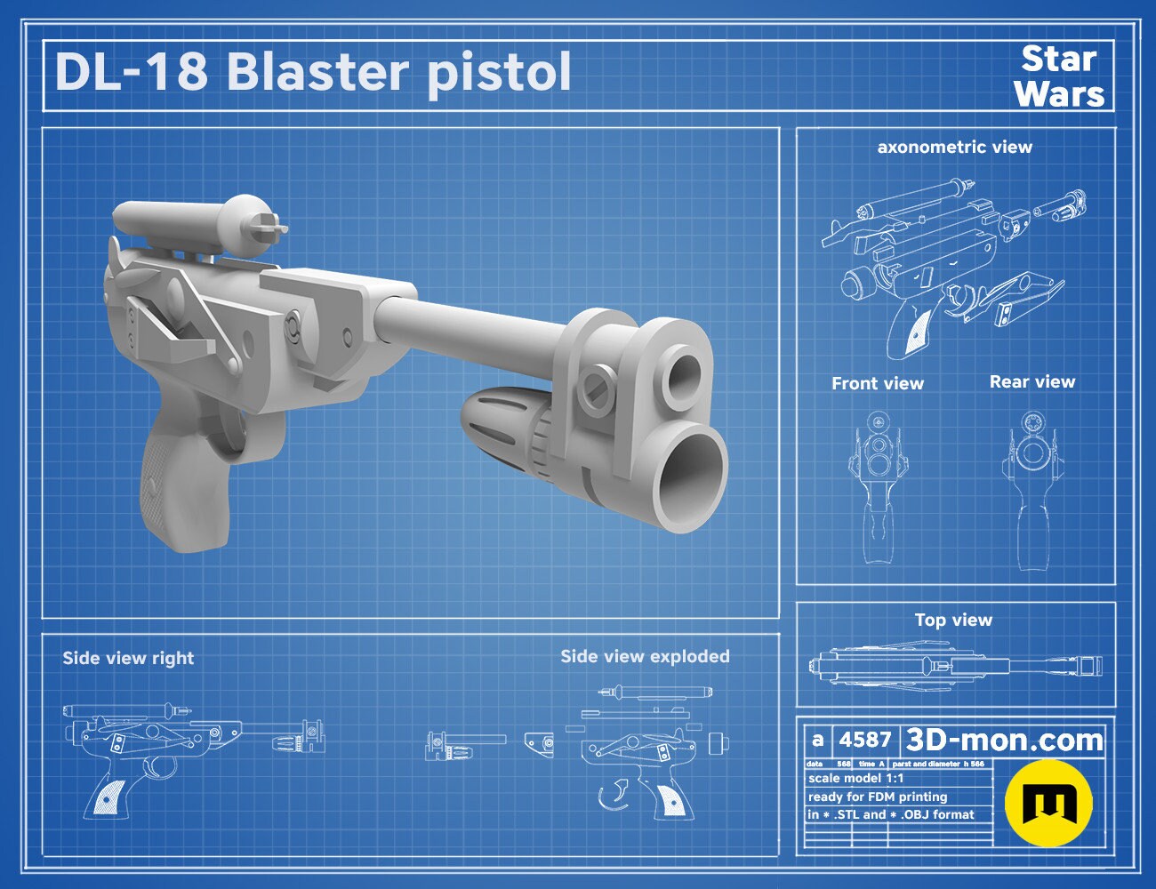 DL-18 Star Wars Blaster Kanan Jarrus Skiff Guard Blaster 3D - Etsy