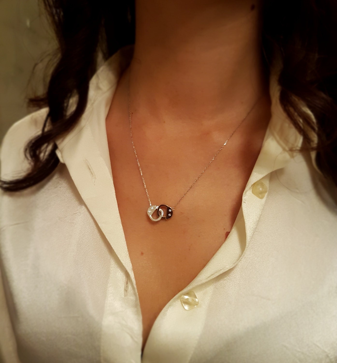 Handcuffs Necklace / Lovers Necklace / Modern CZ Diamond Handcuff ...