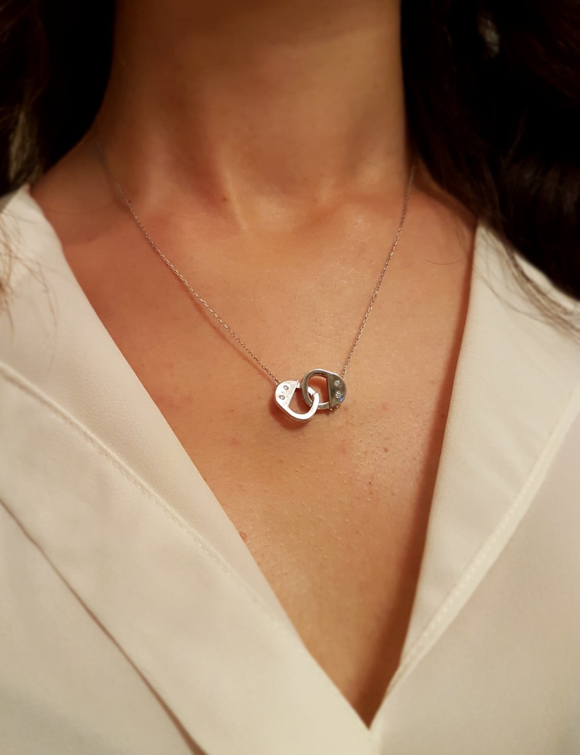 Handcuffs Necklace / Lovers Necklace / Modern CZ Diamond Handcuff ...