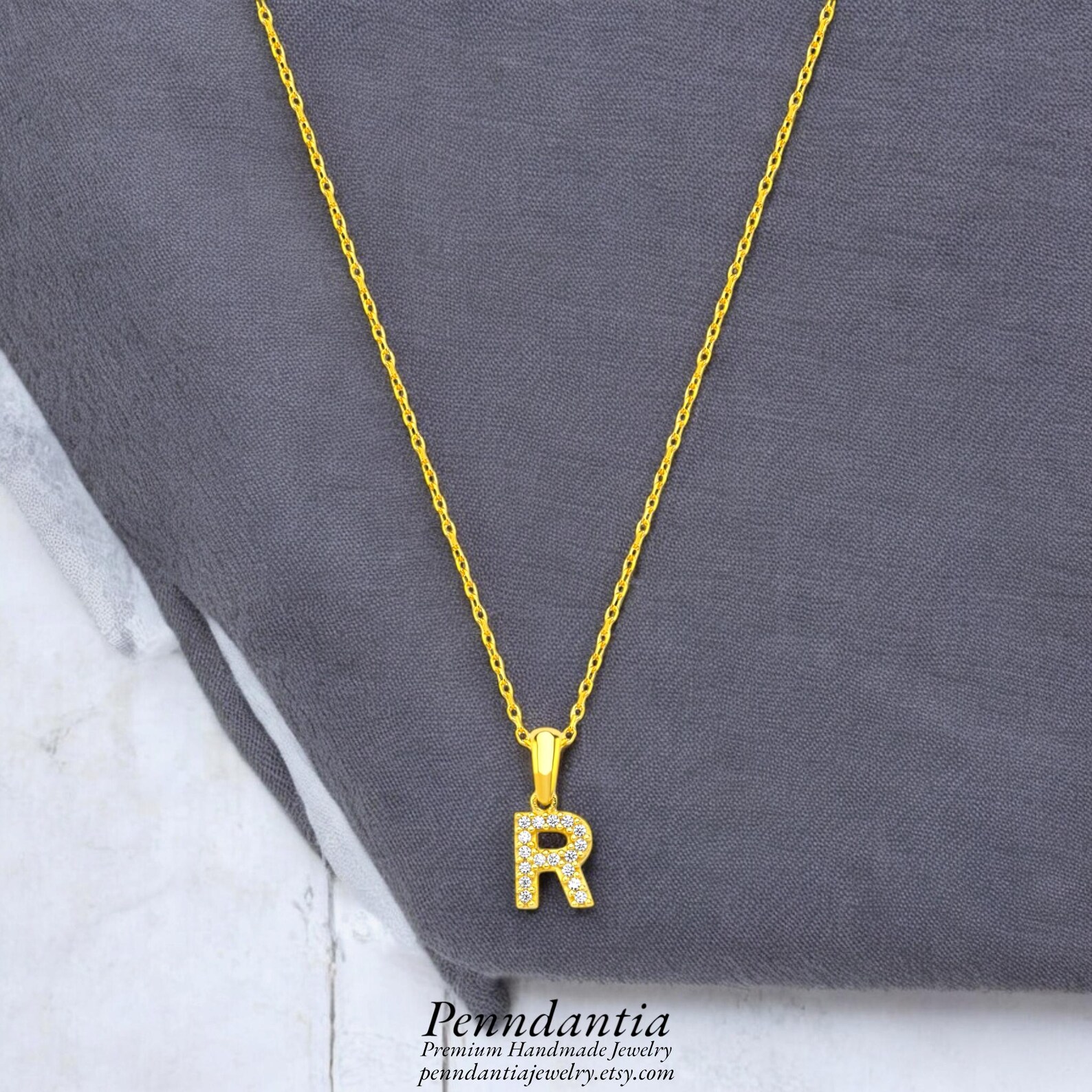 Handmade Silver/solid Gold Personalized Initial R Pendant in Uppercase ...