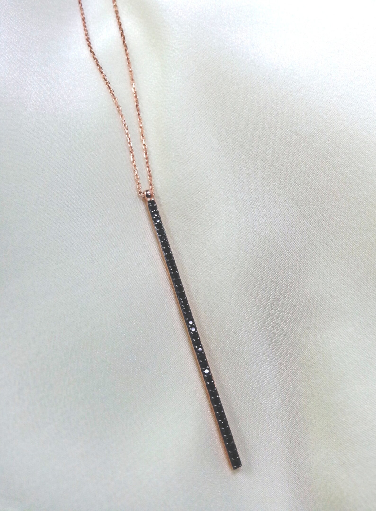 Diamond Pave Bar Necklace / Delicate CZ Diamond Bar Necklace in 14 K ...