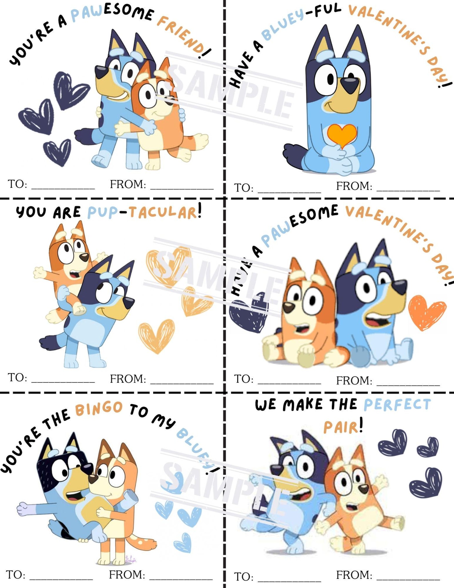 Bluey Valentine's Day Cards - Customizable Template - Etsy