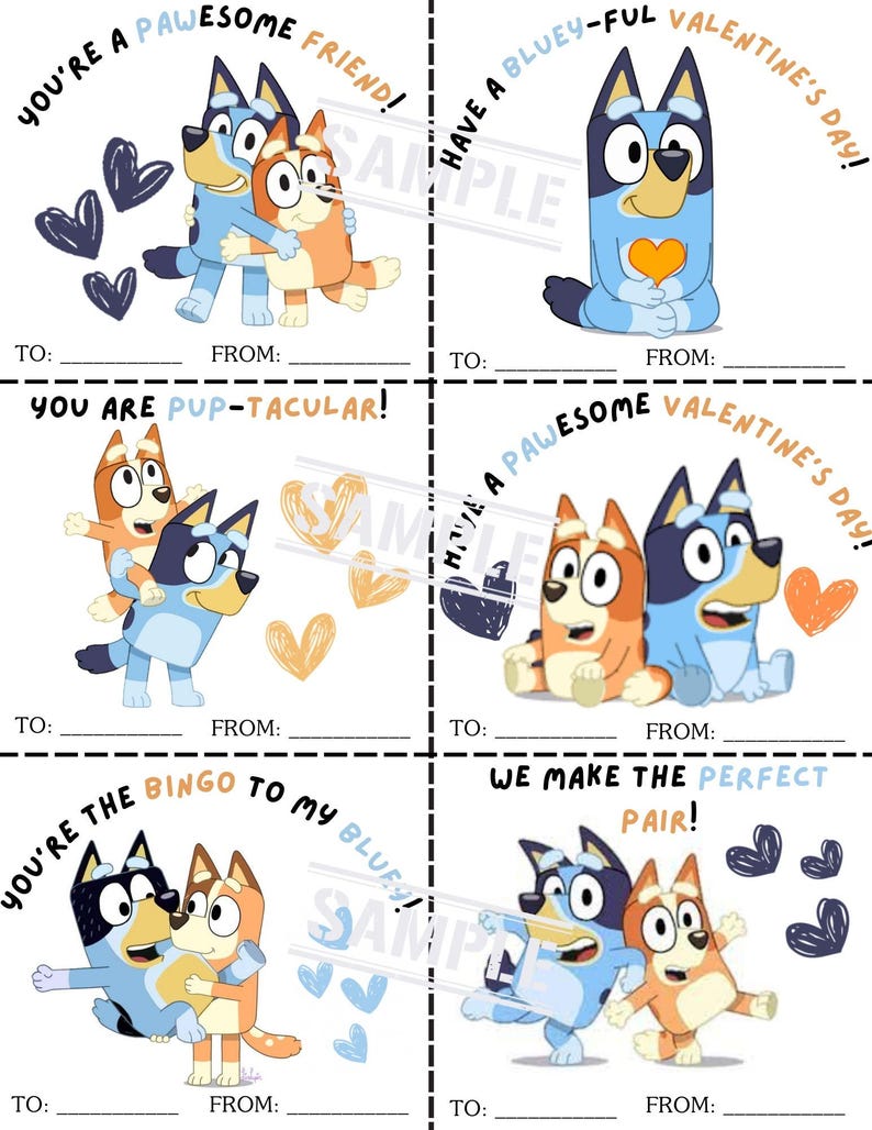 Bluey Valentine's Day Cards - Customizable Template - Etsy