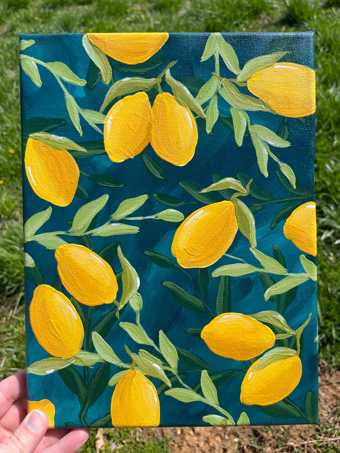Lemons on Teal Background on Canvas - Etsy