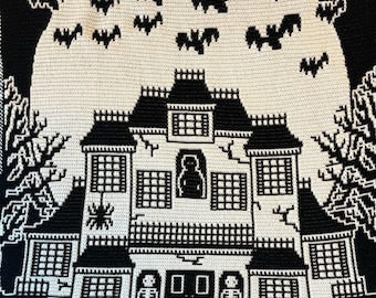 Haunted Hilltop Horror House Crochet Blanket - Etsy