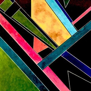 Original Abstract Art Painting Fractured Lines Ink Wash on Canvas ...