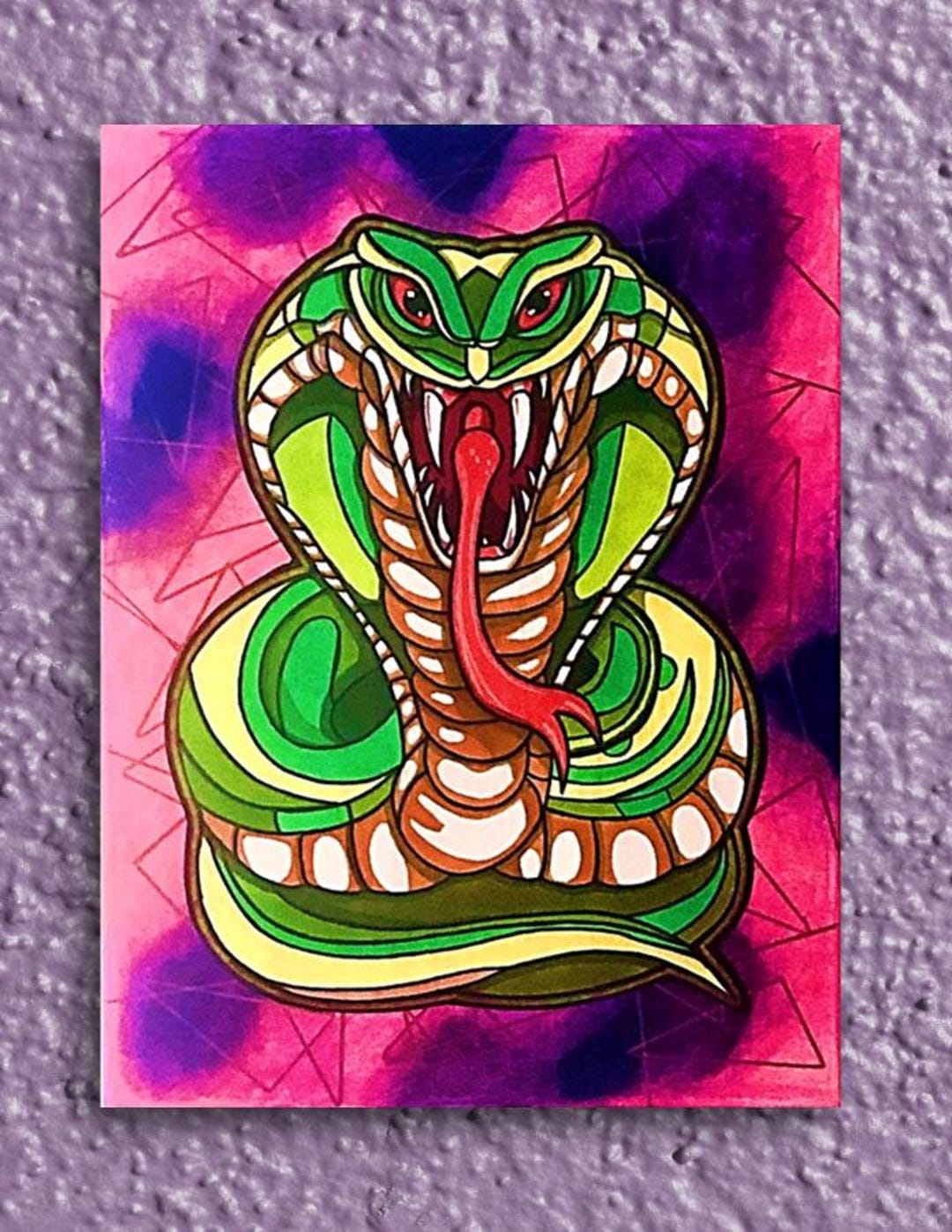 Colorful King Cobra Venomous Snake Canvas Original Art Painting Mixed ...