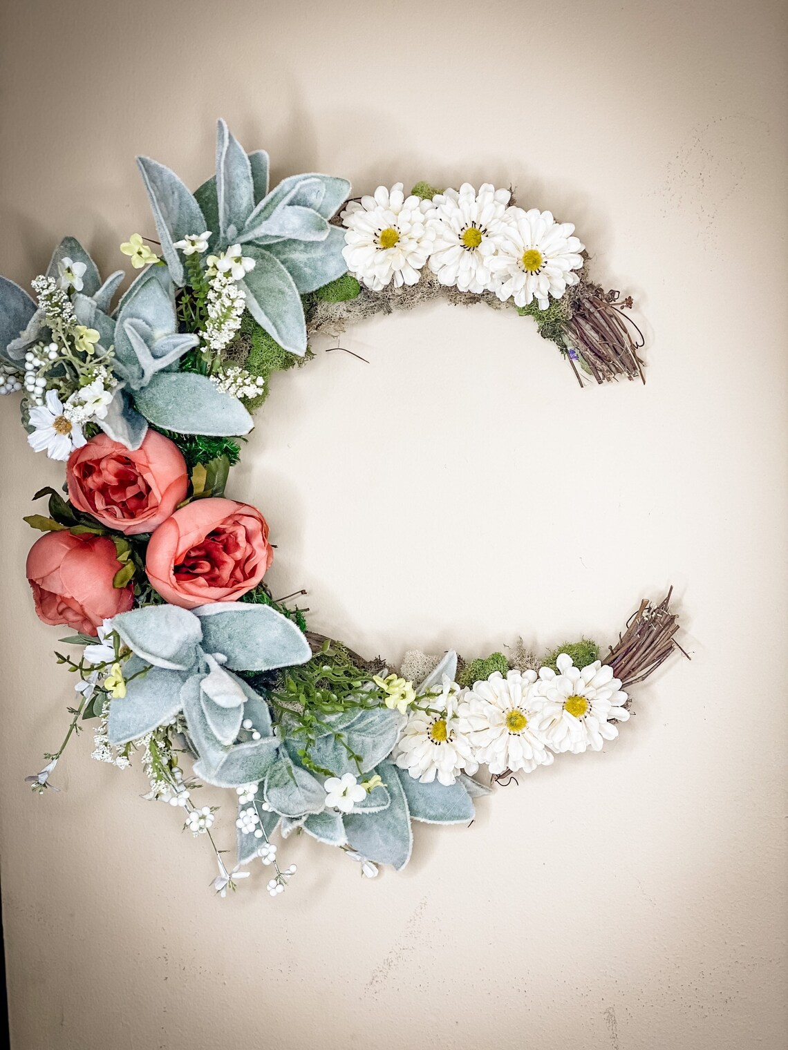 Crescent moon Wreath Moon Wreath moon magic dried moss | Etsy