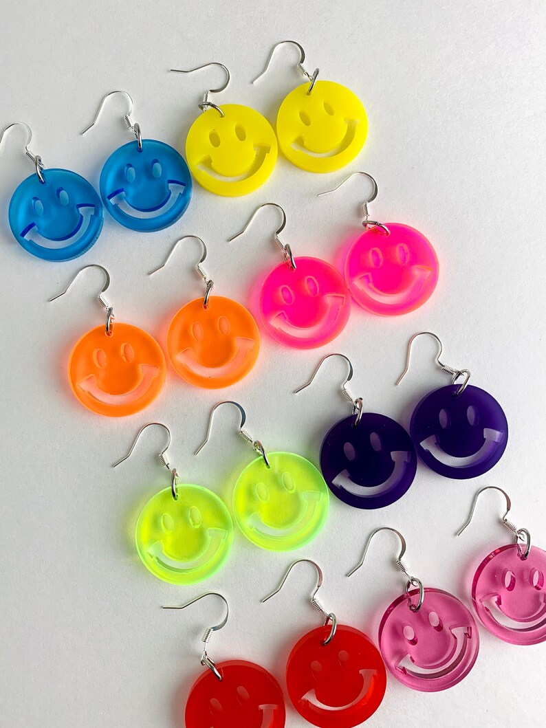 Smiley Face Charm Earrings | Music Festival Accessory EDM Jewelry EDC ...
