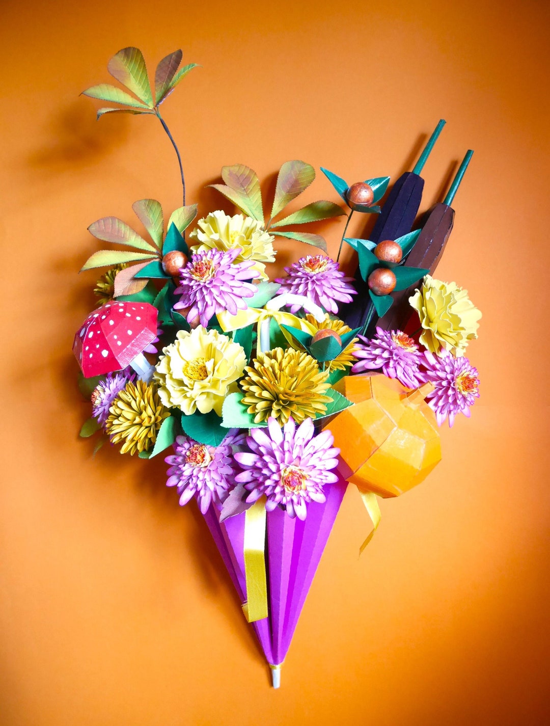 Paper Flower Bouquet Template: Hestia Dahlia, Zinnia, Cattail (SVG ...
