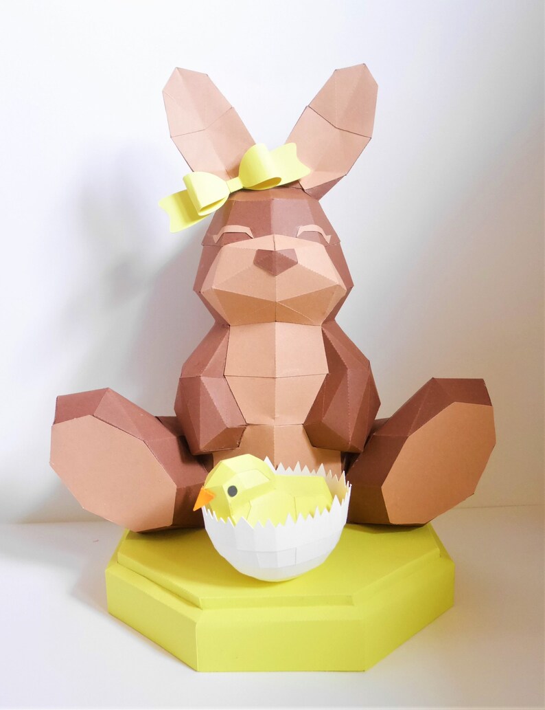 Bunny With Chick Paper Craft Template: Easter Decor DIY (instant ...