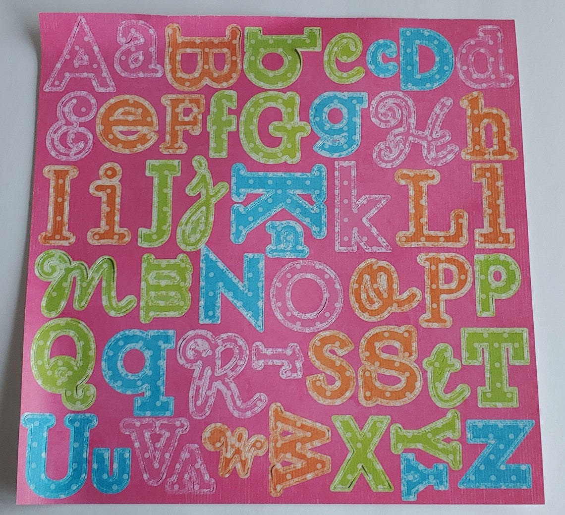 Scrapbook Alphabets; 12x12 Sheet of Colorful Alphabets; Orange, Pink ...