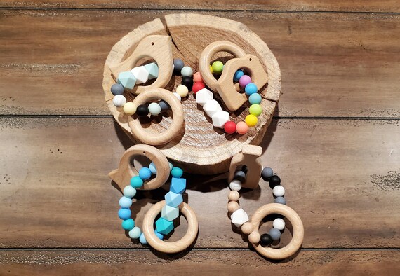 Silicone/wood Baby Rattle Ring Montessori Baby Rattle Baby - Etsy